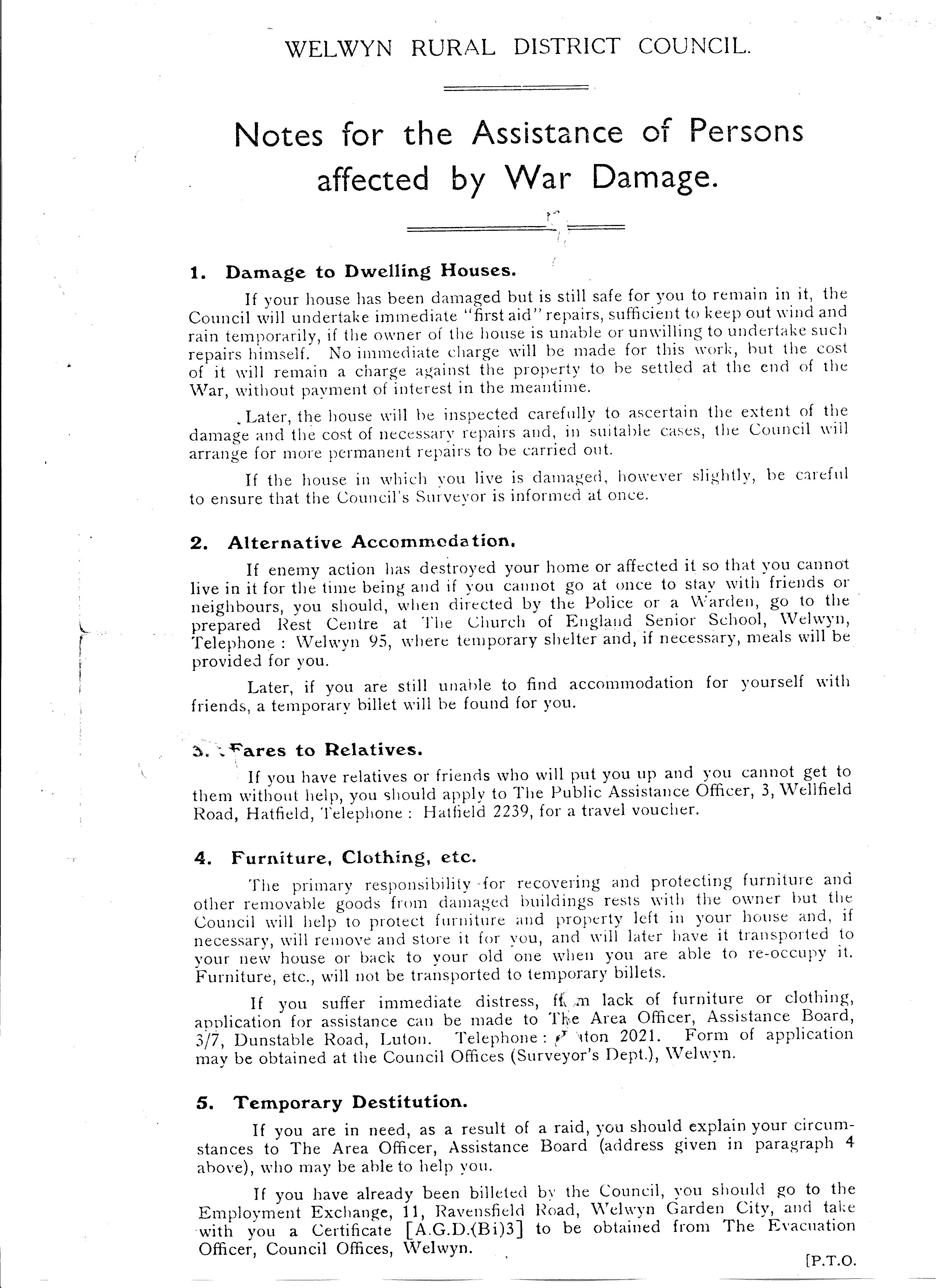 Notes for Assistance of Persons affected by War Damage | World War Two ...
